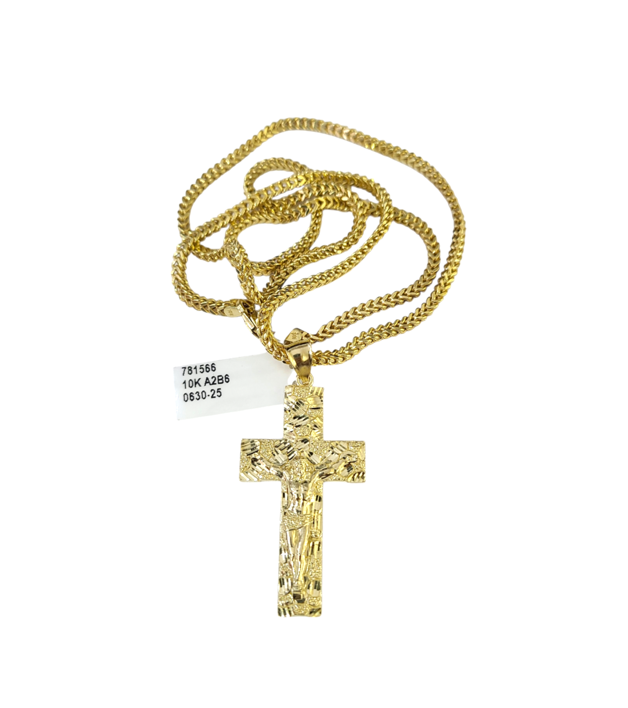 Real 10k Gold Franco Necklace Chain Nugget Cross Charm 2.5mm 18"-26" P ...