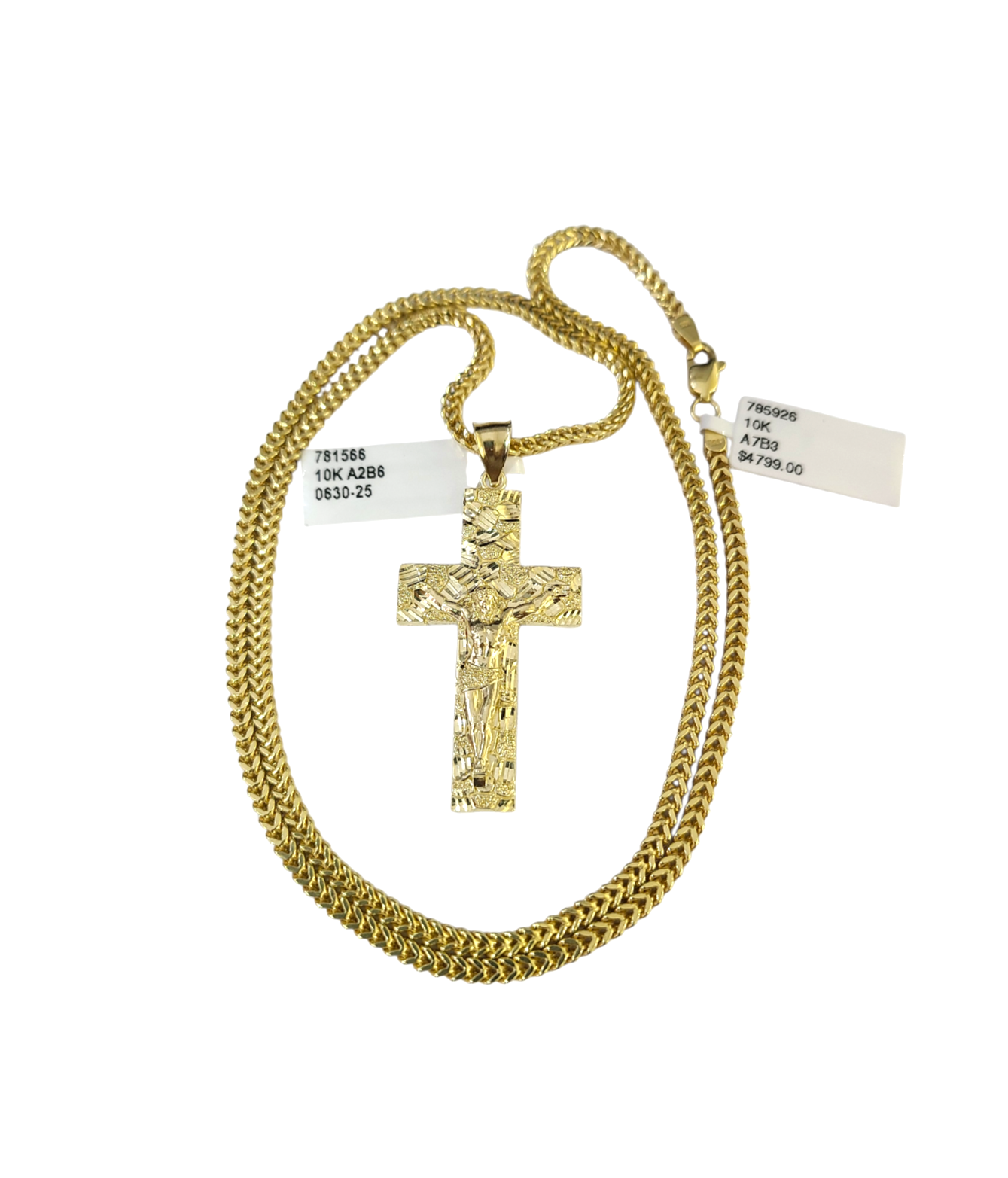 Real 10k Gold Franco Necklace Chain Nugget Cross Charm 2.5mm 18"-26" P ...