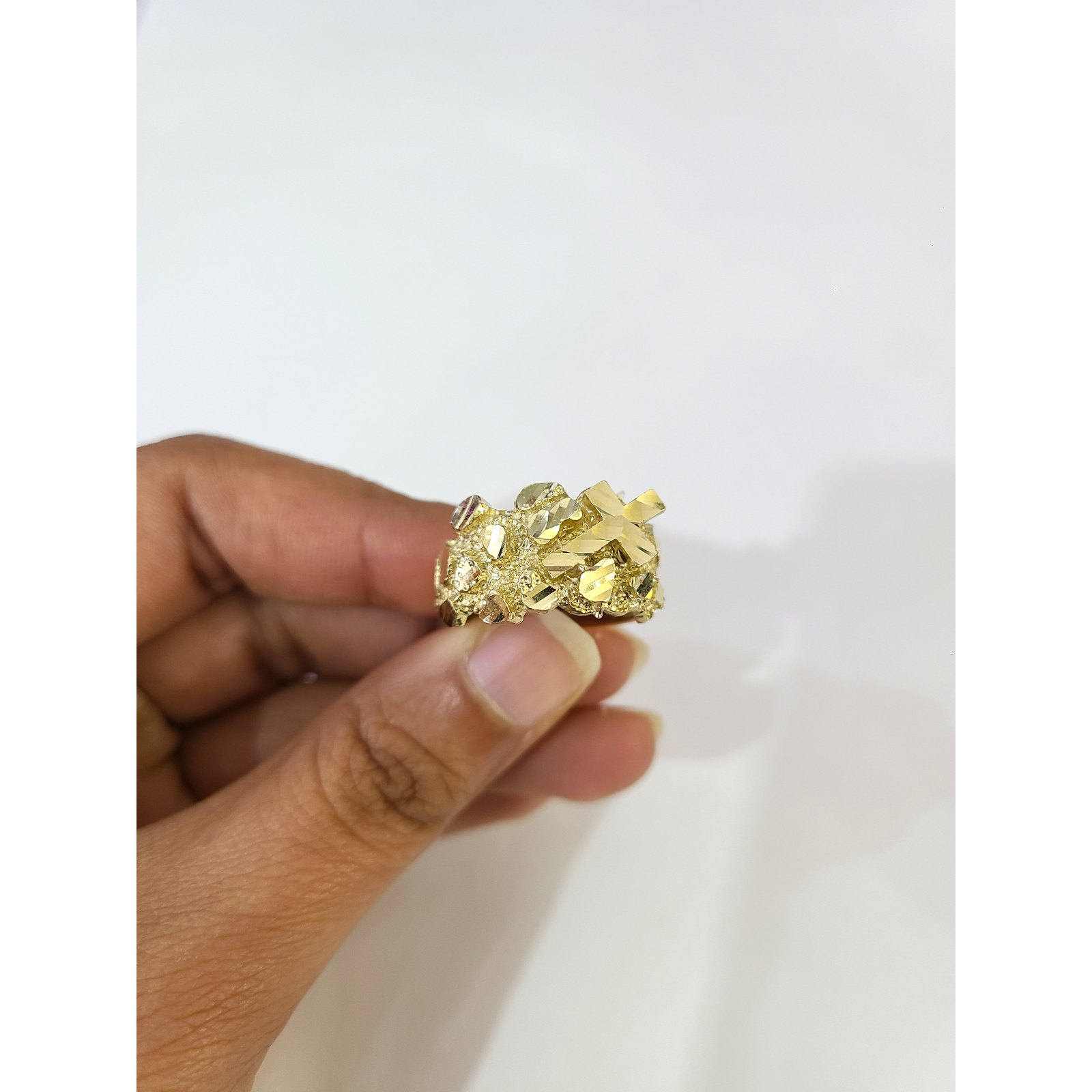Real 10k Nugget Cross Ring Yellow Gold Men 10Kt Genuine – GBJ