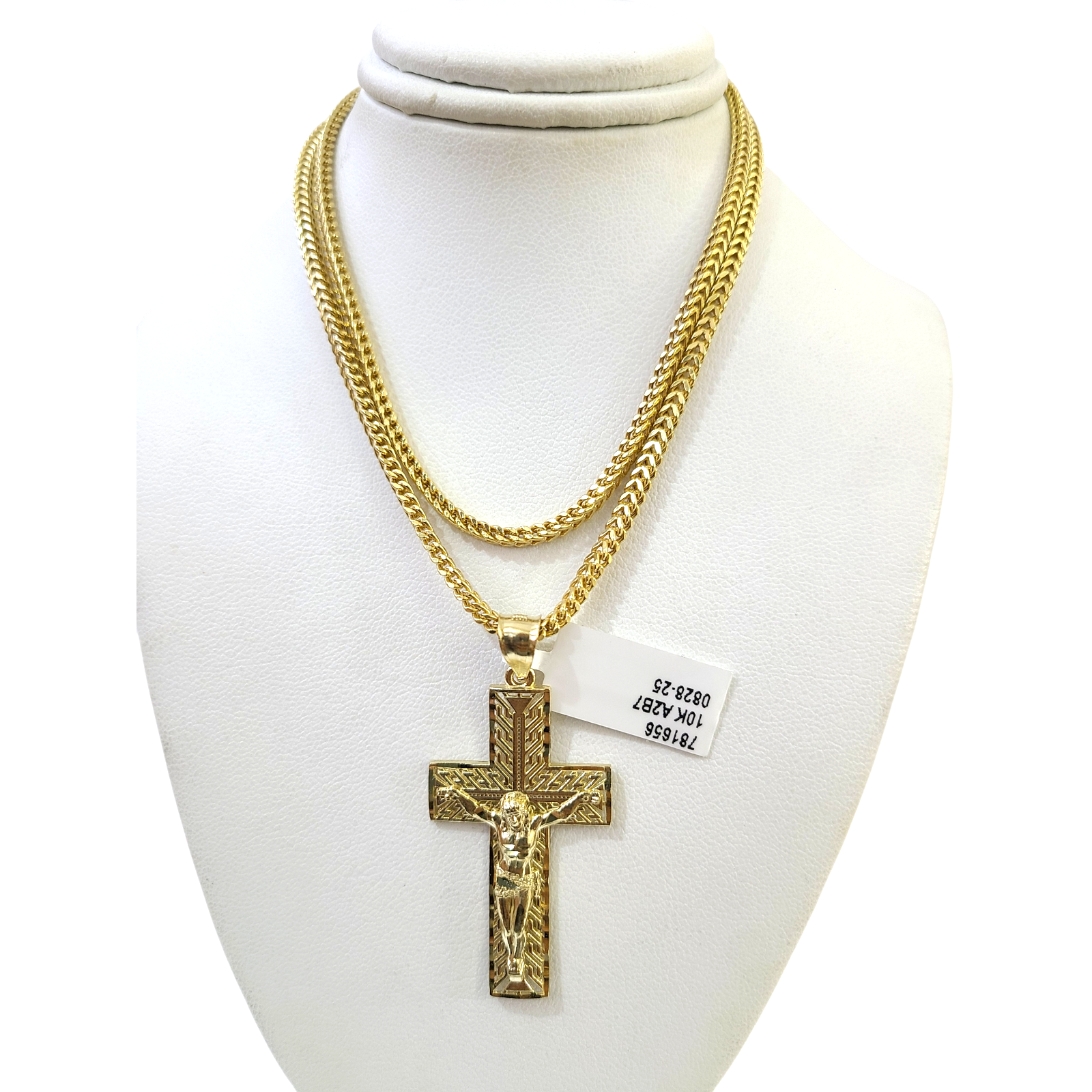 10k Gold Franco Necklace Chain Crucifix Cross Charm 2.5mm 18"-26" Pend ...