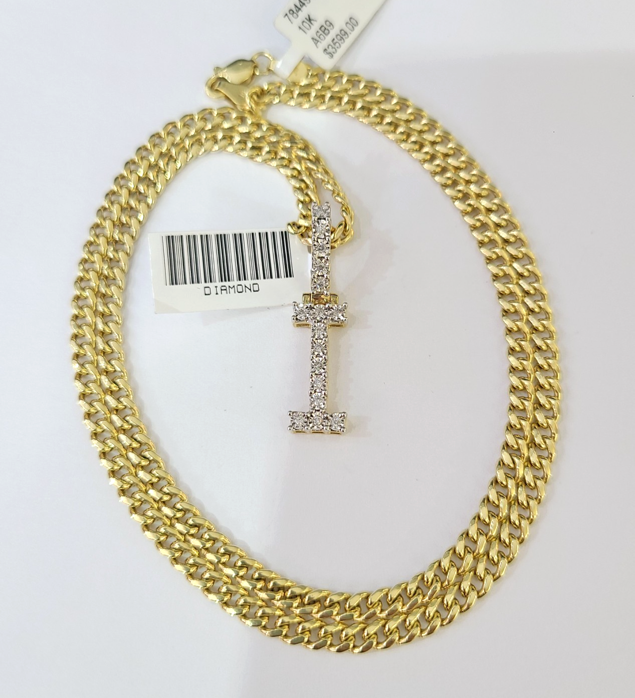 10K Gold Miami Cuban Chain I Diamond Initial 20"-28" 3mm Pendant Neckl ...