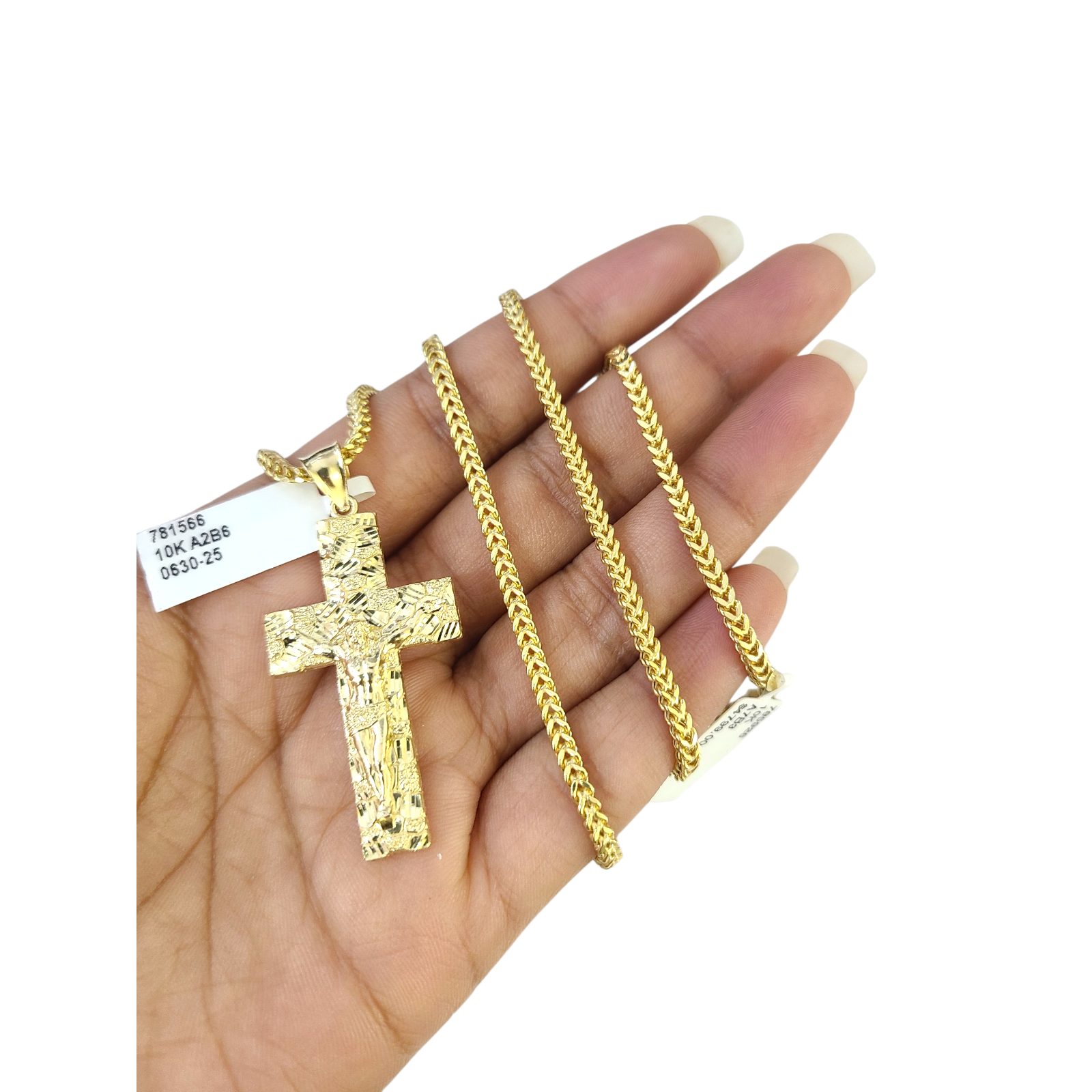 Real 10k Gold Franco Necklace Chain Nugget Cross Charm 2.5mm 18"-26" P ...