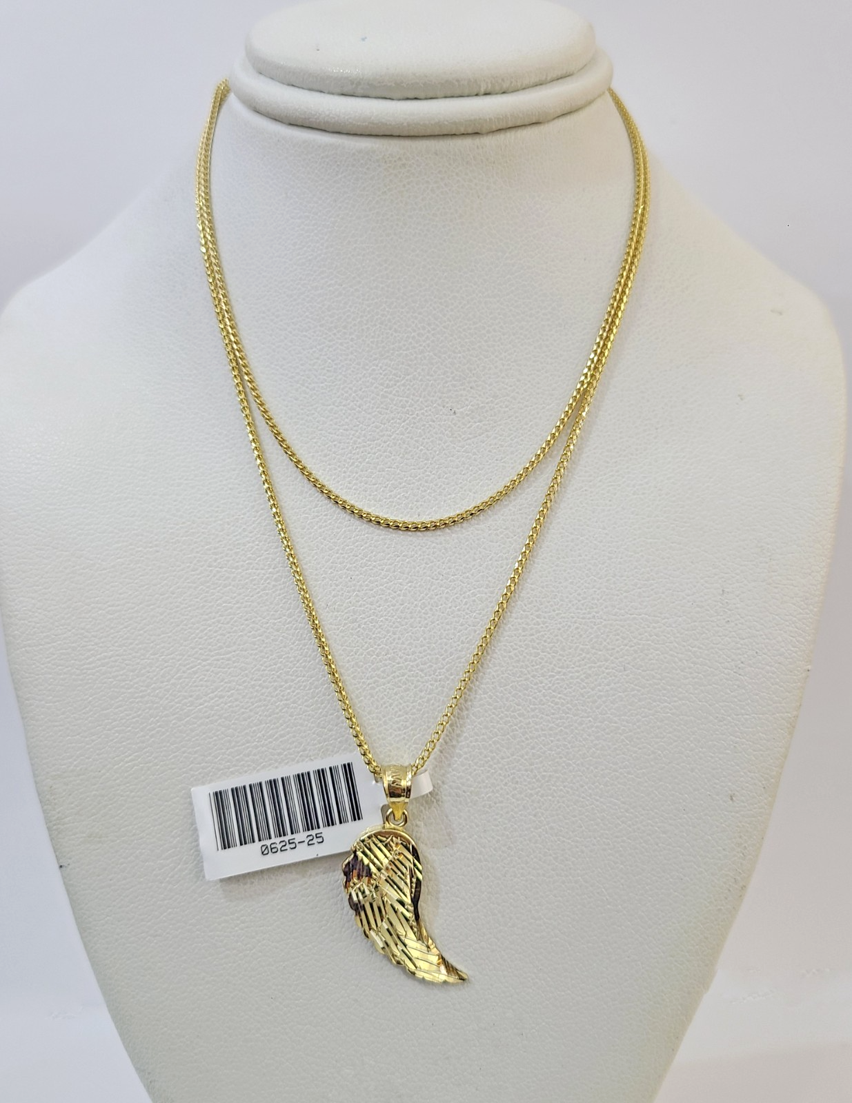 10kt Franco Chain Necklace Angel Wing Pendant 1mm 16-22 Inches Ladies – GBJ