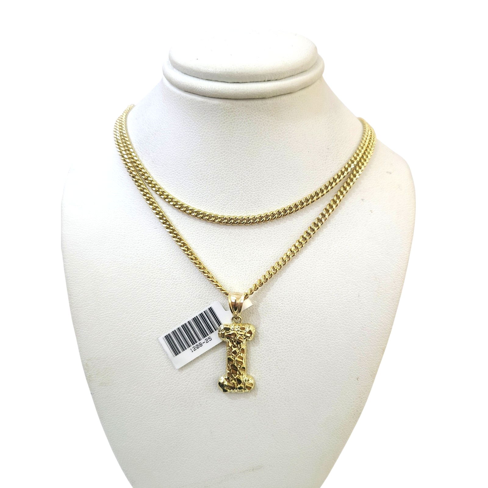 Real Gold 10k Chain Pendant SET I Initial Charm Miami Cuban Link Neckl ...