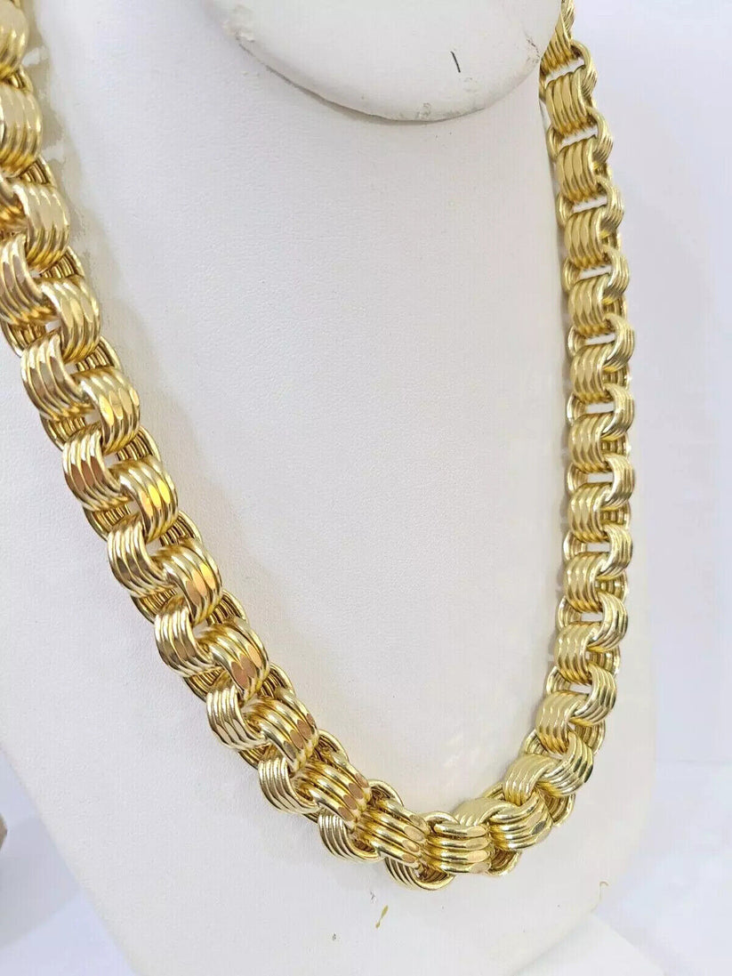 Real 10k Gold Necklace Byzantine Box Chain 12mm 24 Inch For Mens 10kt ...