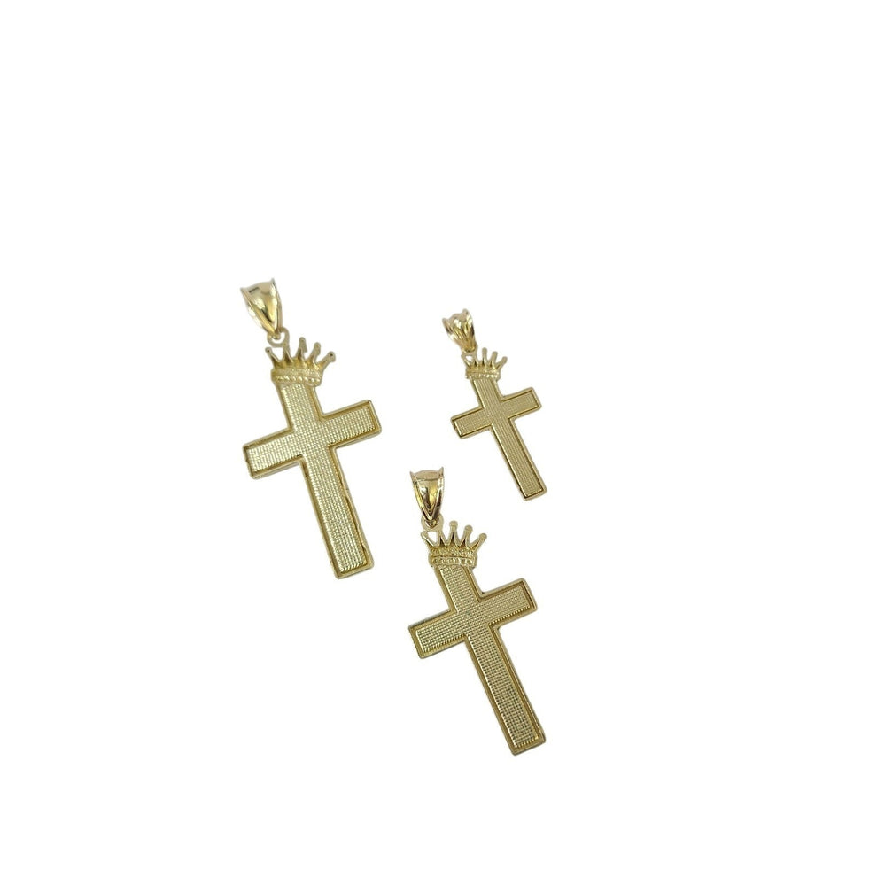 Real 10K Gold Crown Cross Pendant Diamond Cut Religious Charm – GBJ